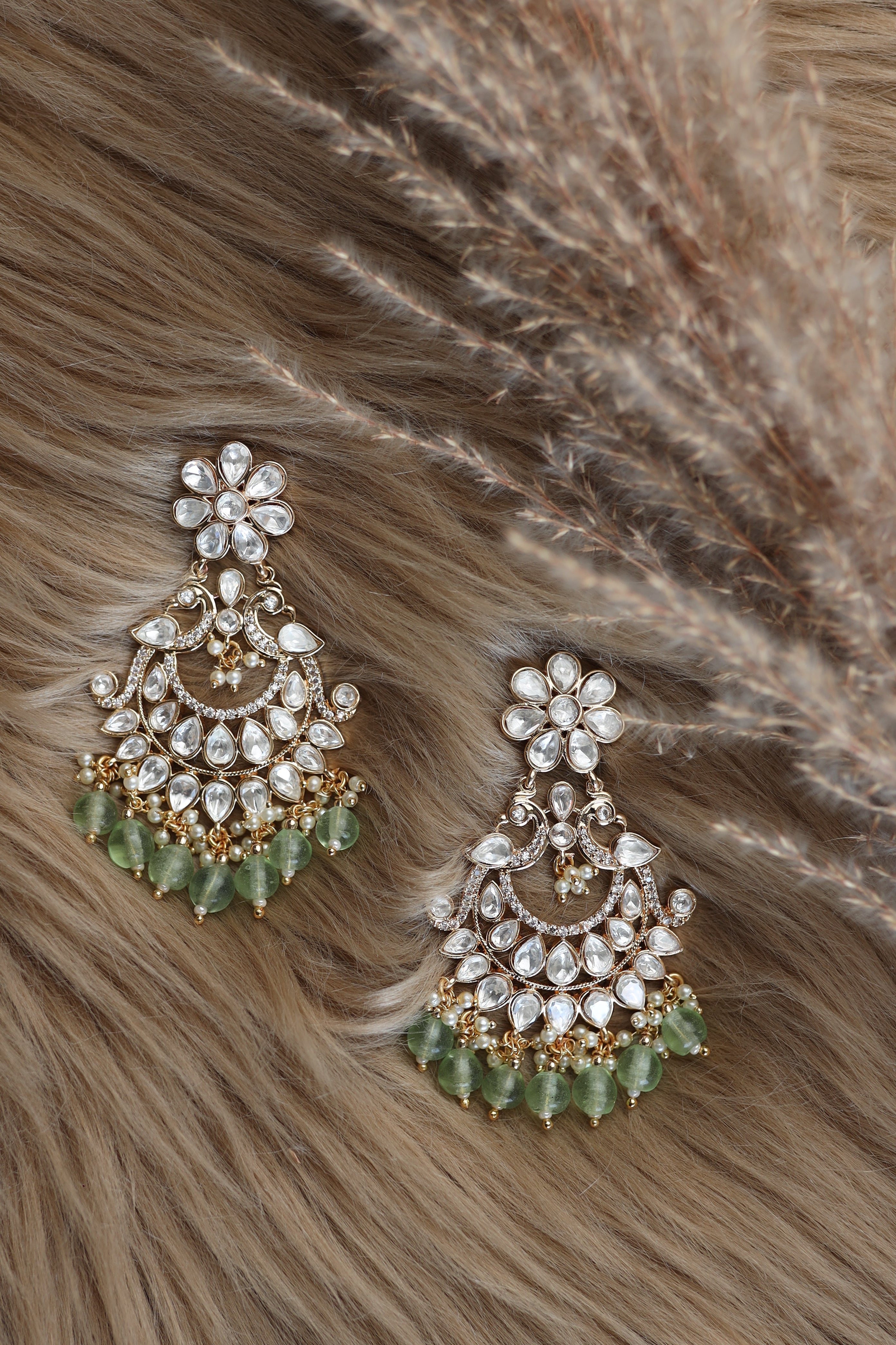 Nirali Kundan Earrings (Light Green) – Ishil