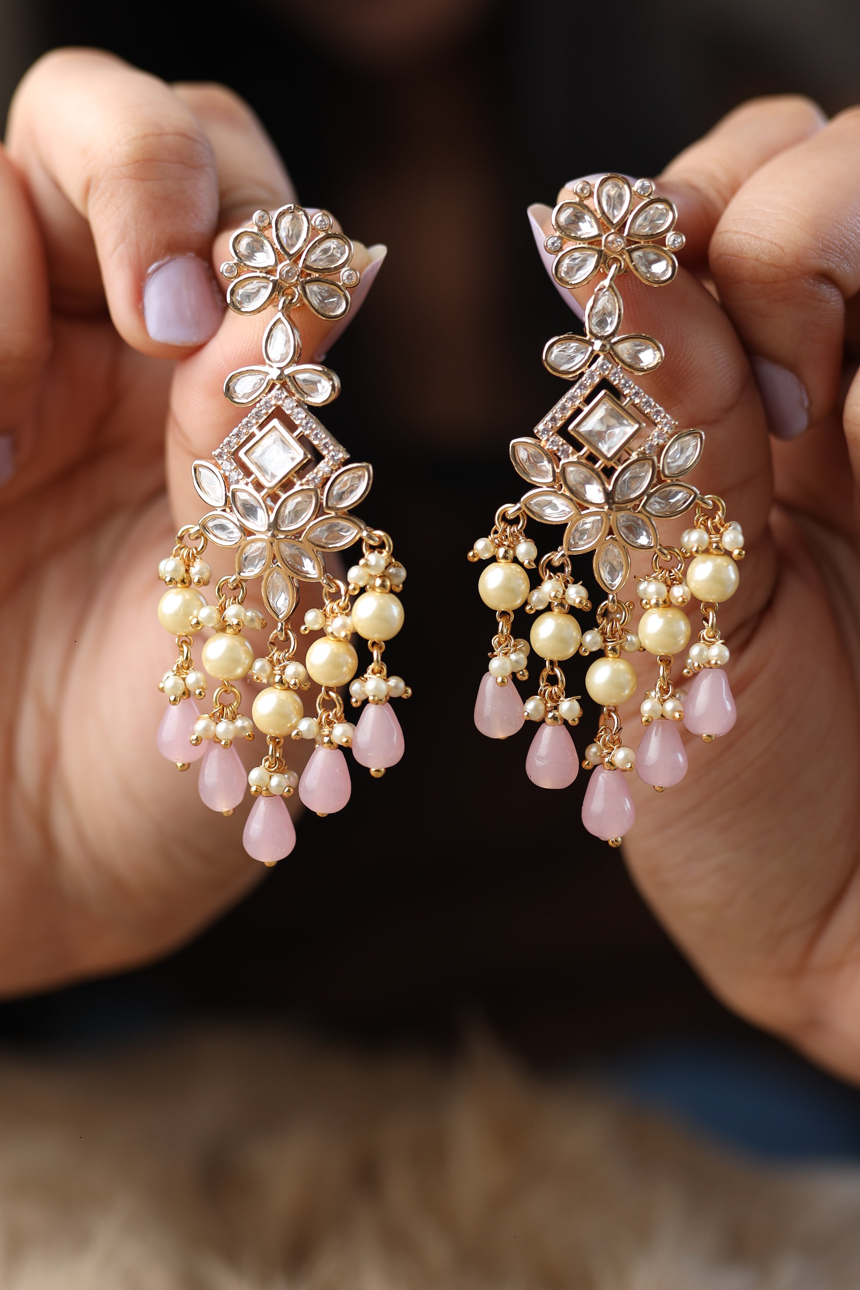 Manika Kundan Earrings - Pink – Ishil