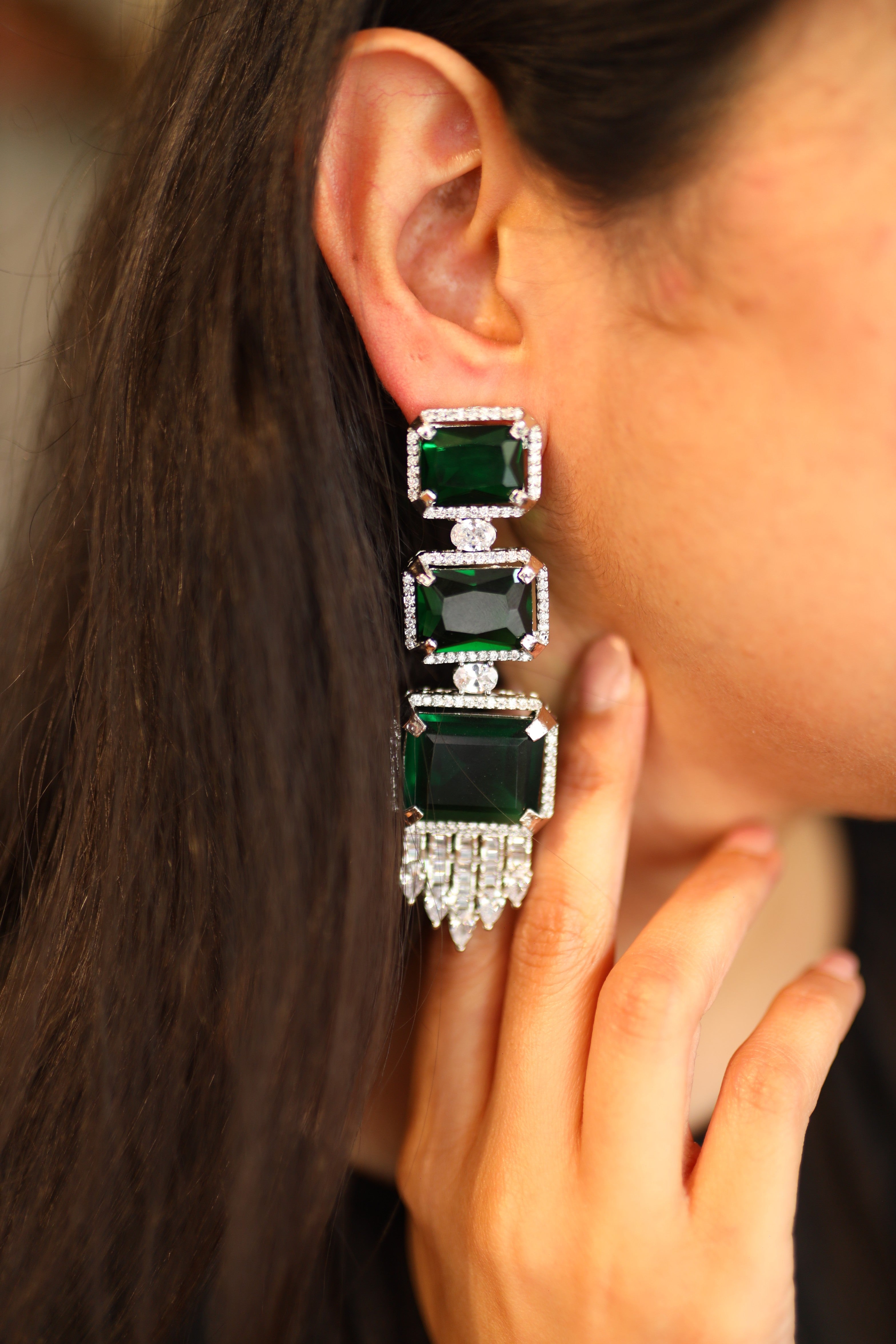 Diva Cocktail Earrings - Emerald Green – Ishil