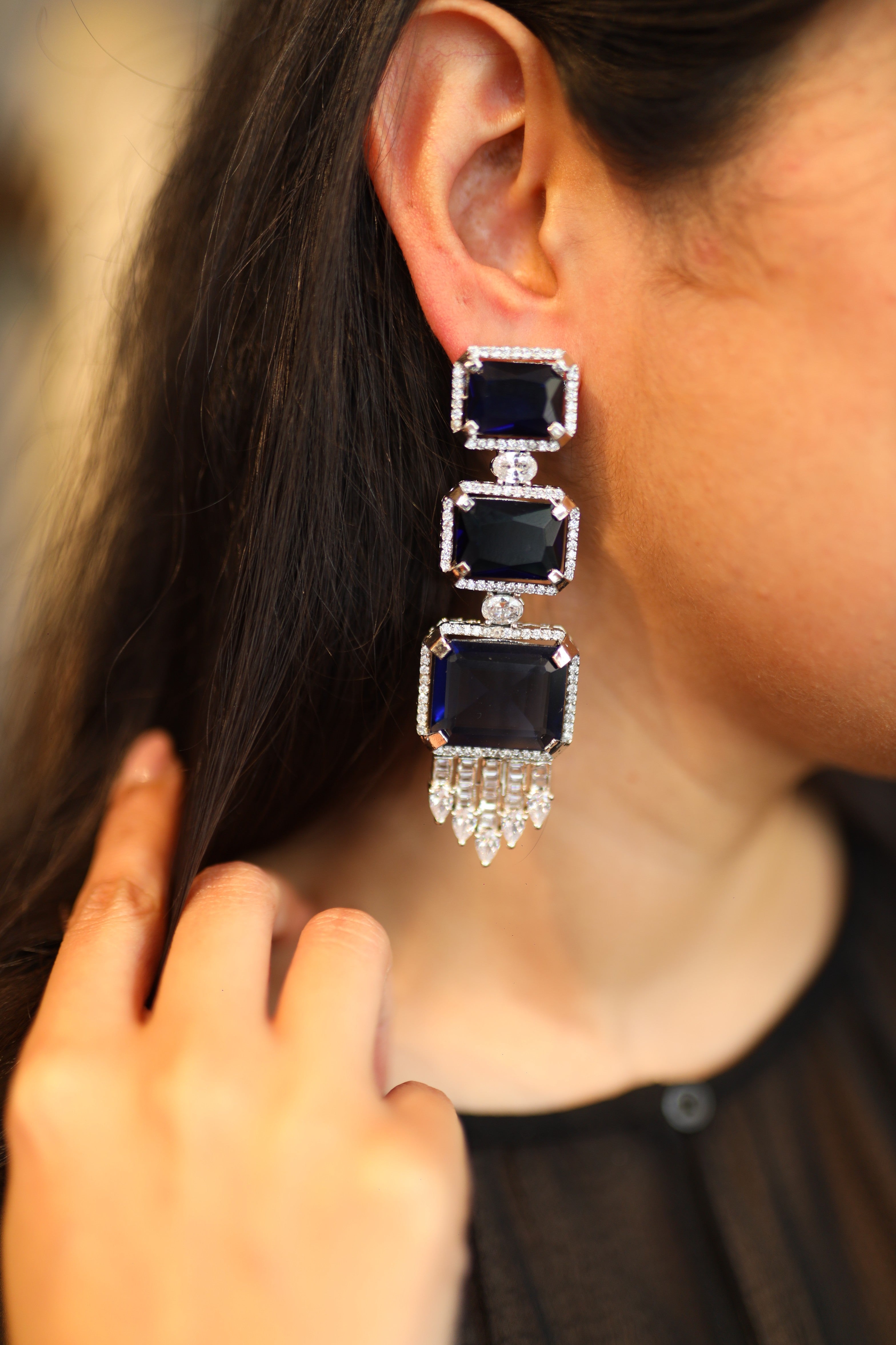 Diva Cocktail Earrings - Sapphire Blue – Ishil