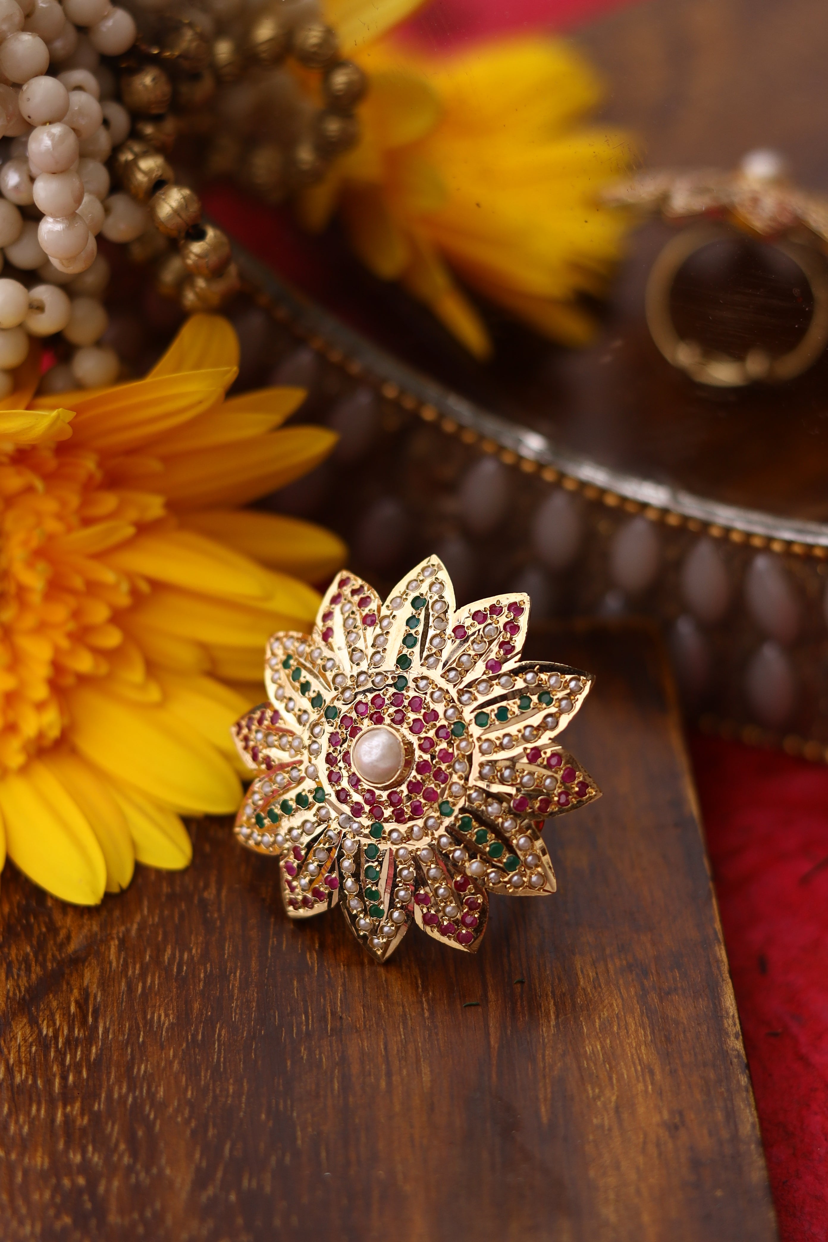 Multicolored Gold Plated Jadau Ring – Ishil