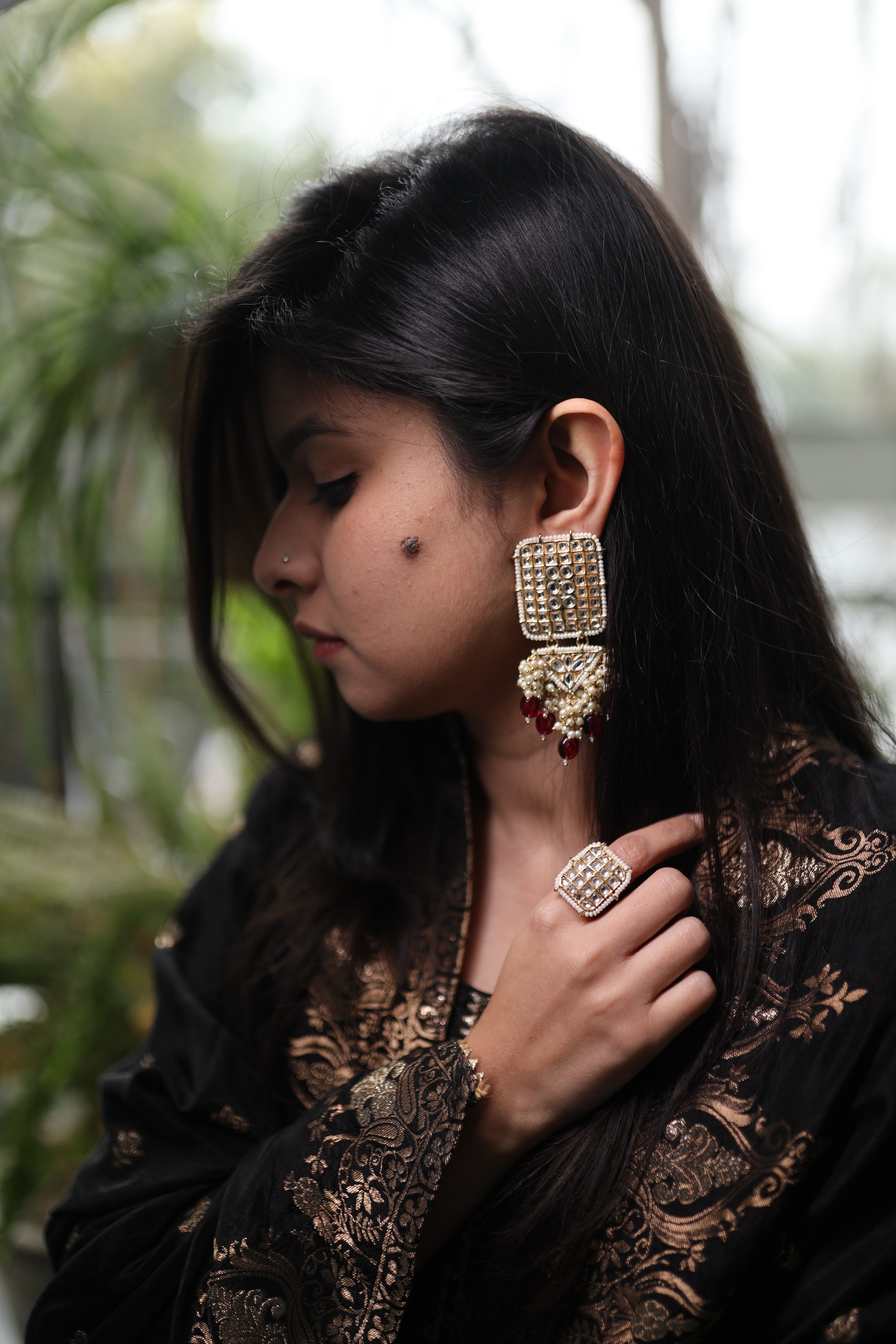 Ruby Kundan Square Earrings – Ishil